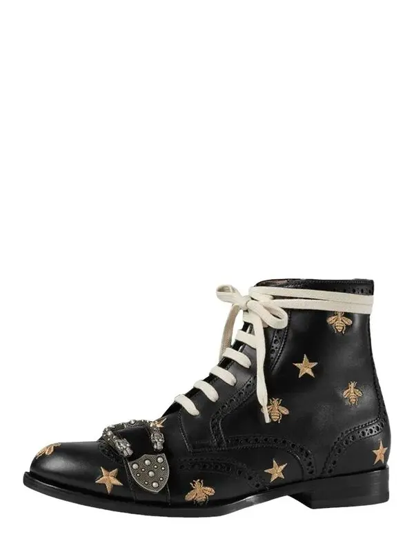 Gucci Queercore Bee Accent Lace-up Boots - Black