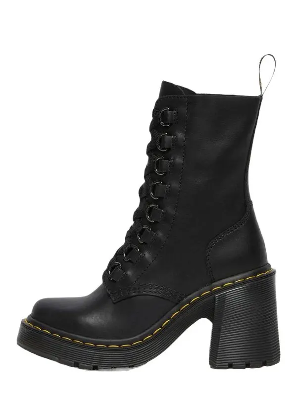Dr. Martens Leather Flared Heel Lace Up Boots - Black