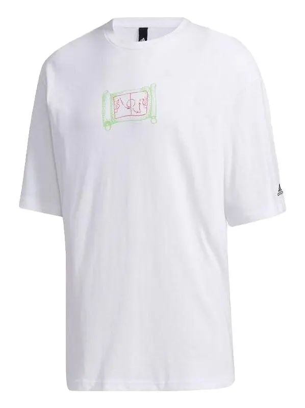 Adidas Printing Pattern Round Neck Short Sleeve White - Multi-color