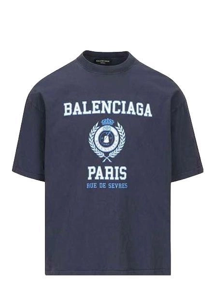 Balenciaga Varsity Logo Short Sleeve T-shirt - Navy