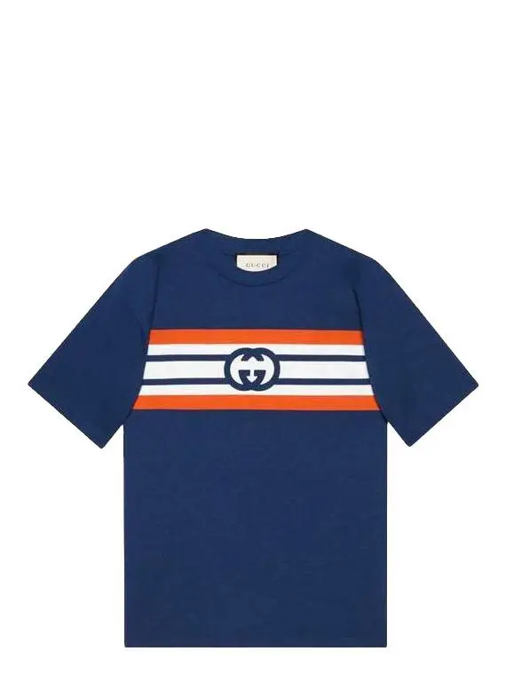 Gucci Interlocking G Stripe Print T-shirt - Blue
