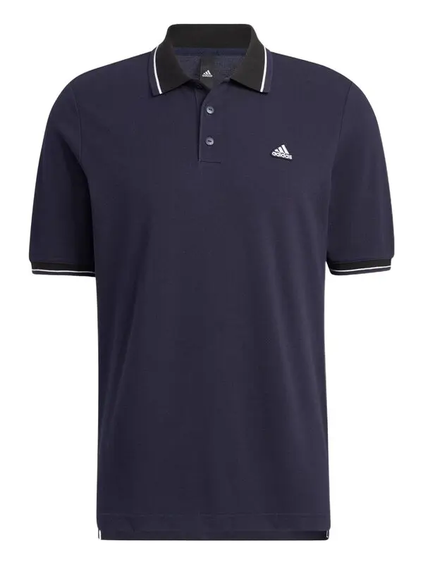 Adidas Alphabet Logo Embroidered Stripe Buckle Short Sleeve Legendary Ink Blue Polo Shirt - Default Color