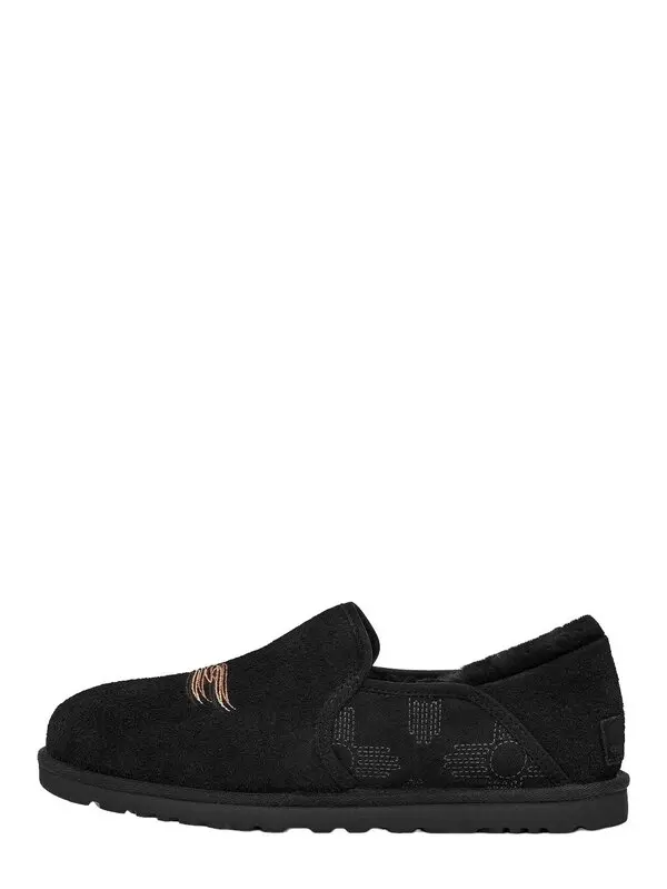 UGG Embroidered Suede Slip-on Shoes - Black
