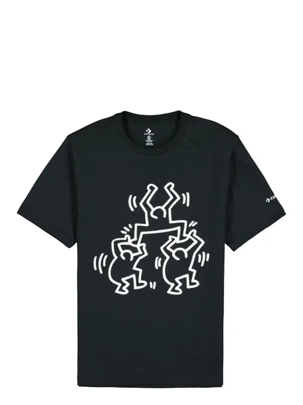 CONVERSE X Keith Haring Crossover Cartoon Pattern Round Neck Short Sleeve - Black