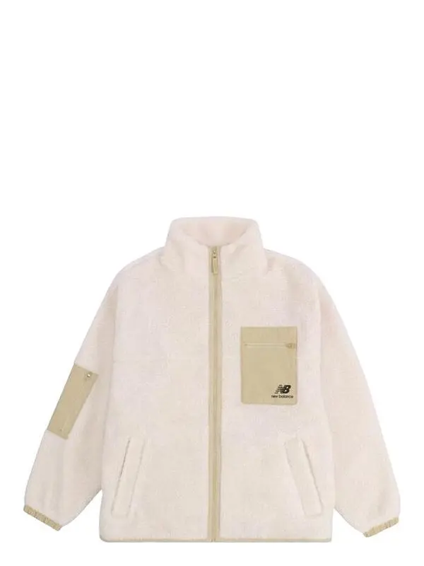 NEW BALANCE Splicing Retro Stand Collar Knit Lamb's Wool Short Jacket - Tan