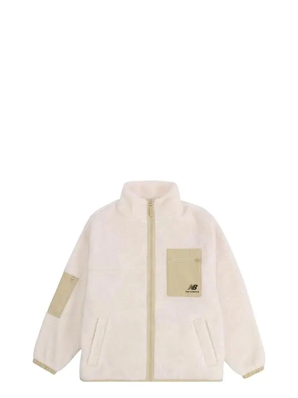 NEW BALANCE Splicing Retro Stand Collar Knit Lamb's Wool Short Jacket - Tan