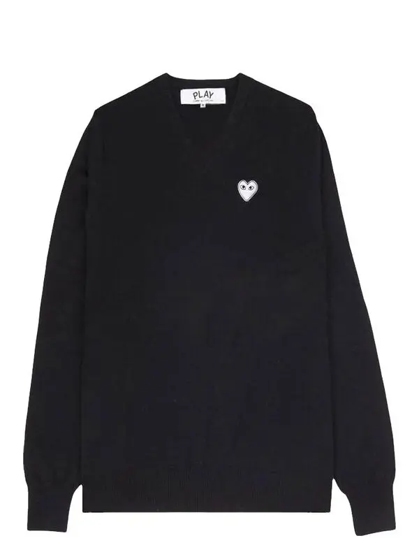 Play Comme Des Garcon V-neck Pullover With Emblem - Black