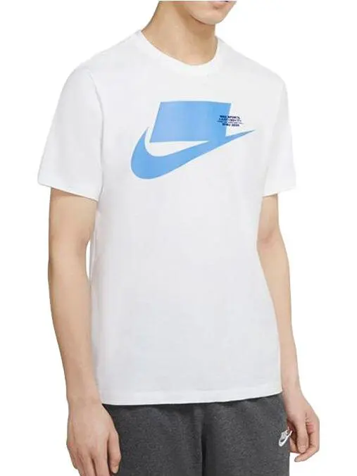 Nike Chest Large Printing Short Sleeve White Blue - White/blue