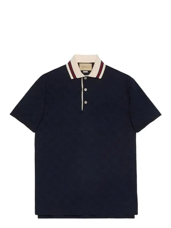 Gucci Cotton Polo Shirt With Gg Embroidery - Dark Blue