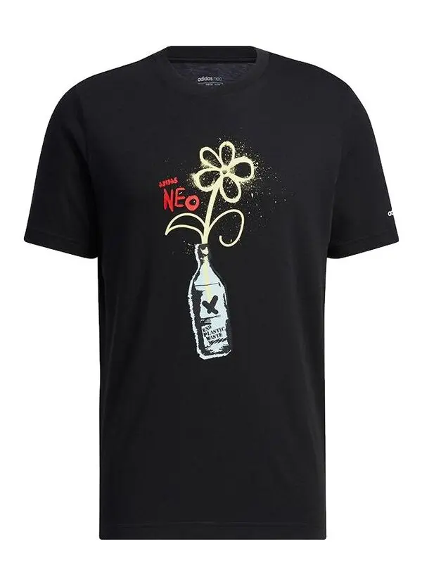 Adidas Neo M July Tee 1 Cartoon Printing Sports Round Neck Short Sleeve - Black