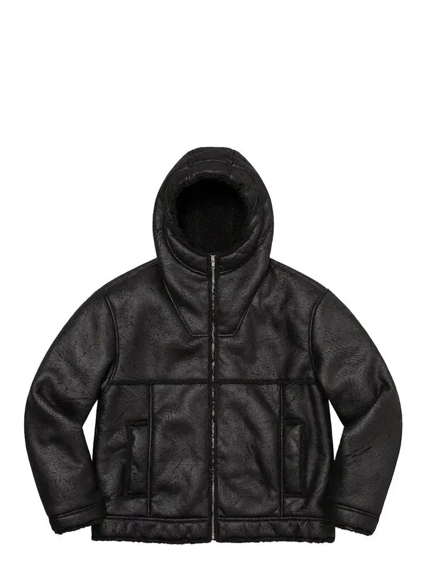 Supreme Faux Shearling Hooded Jacket - Black