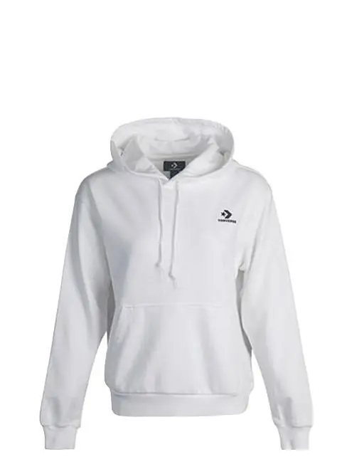 CONVERSE Small Logo Hooded Long Sleeve Sweater - White