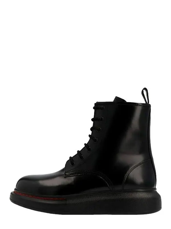 Alexander McQueen Glossed-leather Platform Ankle Boots - Black/red