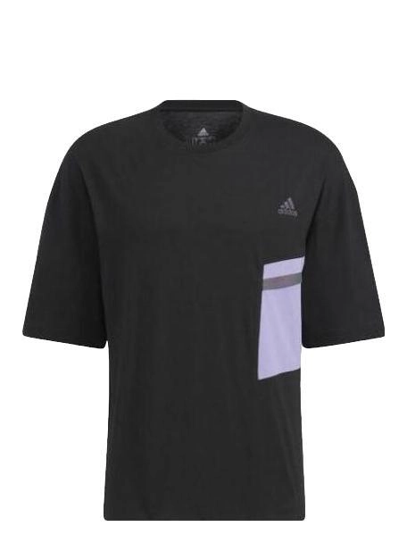 Adidas Logo Splicing Round Neck Pullover Short Sleeve Black T-shirt - Default Color