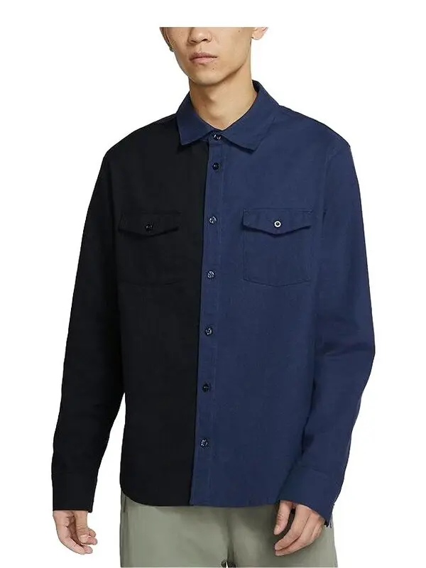 Nike Skateboard Flannel Skateboard Splicing Long Sleeves Shirt Blue - Navy