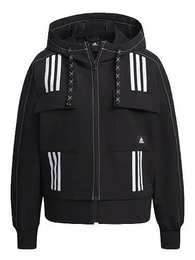 Adidas Hooded Zip-up Jacket With Sporty Stripes - Default Color