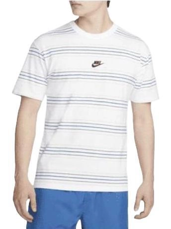Nike Logo Micro Mark Stripe Round Neck Short Sleeve White T-shirt - Multi-color