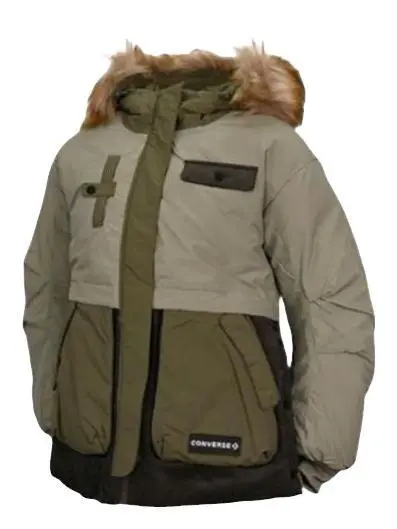 CONVERSE Premium Down Jacket With Fur-trimmed Hood - Army Green