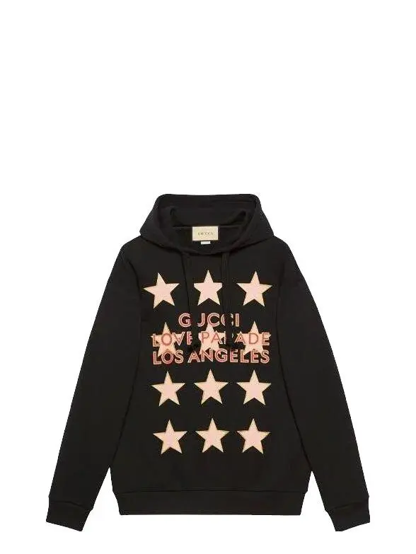 Gucci Logo Love Parade Cotton Hoodie - Black