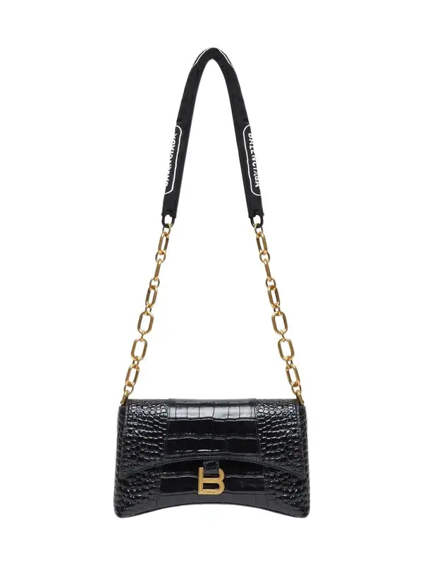 Balenciaga Downtown Xs Croc Embossed Shoulder Bag - Black