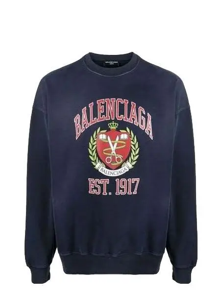 Balenciaga Est. 1917 College Logo Crewneck Sweatshirt - Navy