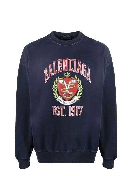 Balenciaga Est. 1917 College Logo Crewneck Sweatshirt - Navy