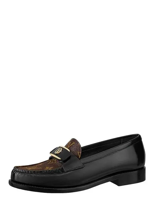 LOUIS VUITTON Black Monogram Loafers With Gold Detail - Black/brown/gold