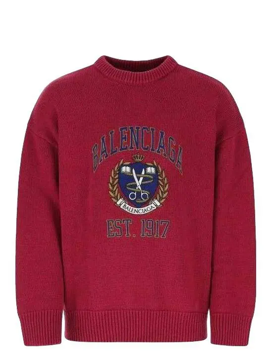 Balenciaga Est. 1917 College Logo Crewneck Sweater - Red