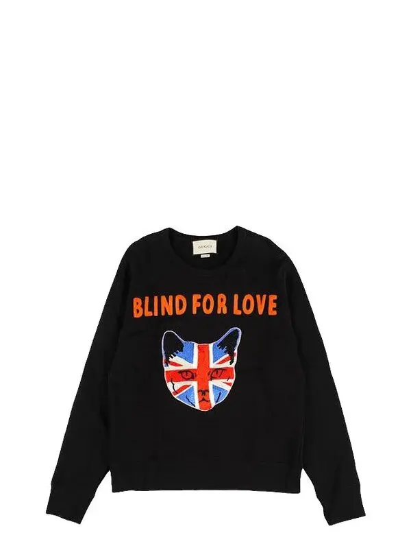 Gucci Embroidered Cat Crewneck Sweatshirt - Black