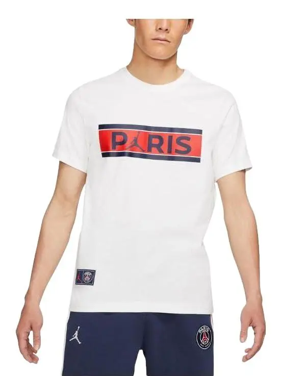 JORDAN Wordmark Paris Saint-germain Alphabet Printing Soccer/football Short Sleeve White T-shirt - Default Color