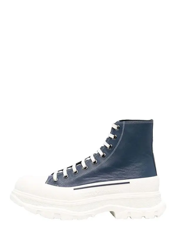 Alexander McQueen Tread Slick Lace Up Leather Boots - Navy