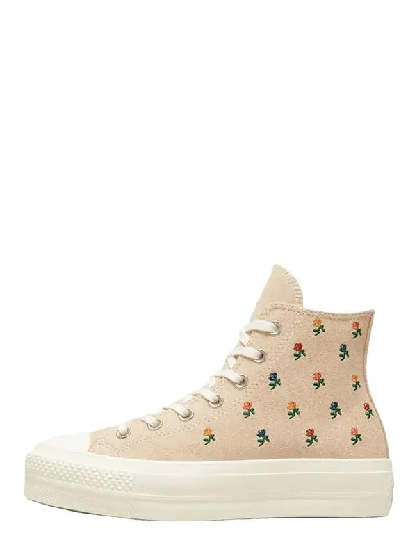 CONVERSE Chuck Taylor All Star Lift Platform High Top Embroidered Roses Sneakers - Creamyellow