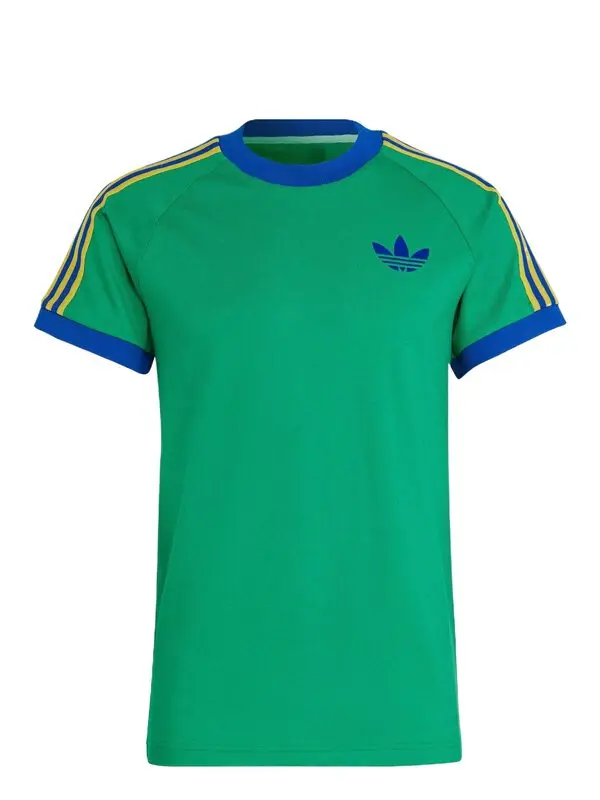 Adidas Originals Cali Tee Pattern Stripe Printing Ribbed Round Neck Short Sleeve Green T-shirt - Default Colorway