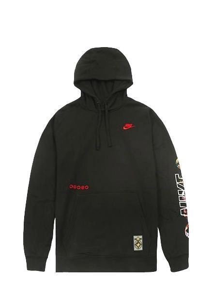 Nike Club Printed Pullover Hoodie - Black