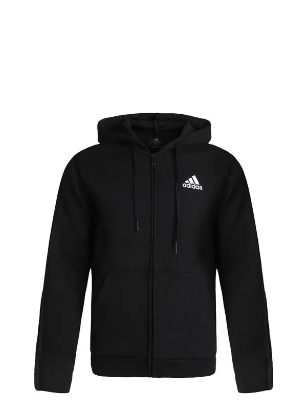 Adidas Doubleknit Cut 3-stripes Full-zip Hoodie - Black