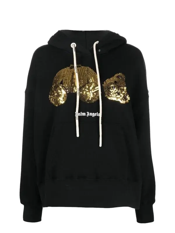 Palm Angels Gold Sequins Bear Hoodie - Black/gold