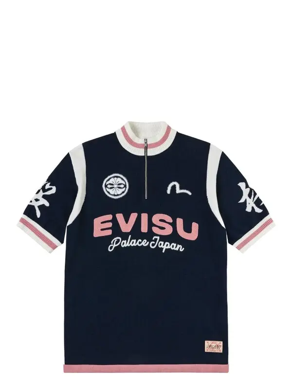PALACE X Evisu Cycle Knit Polo Shirt - Navy