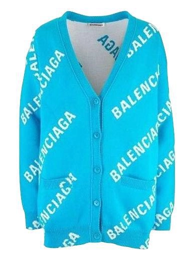 Balenciaga Logo Monogram Cardigan - Blue/white