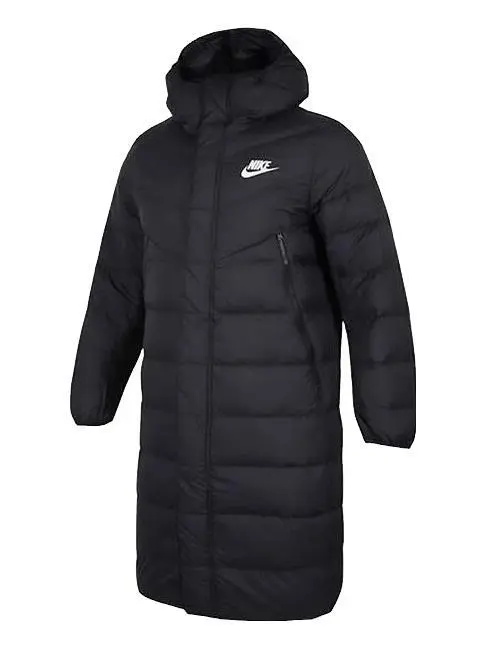 Nike Hooded Puffer Long Coat - Black/white