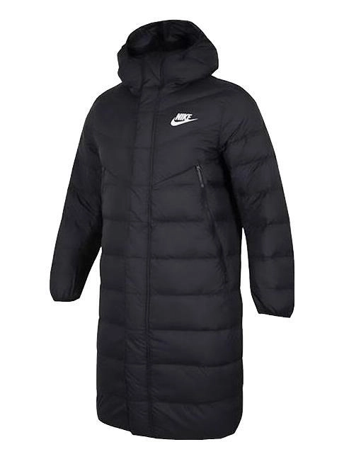 Nike Hooded Puffer Long Coat - Black/white