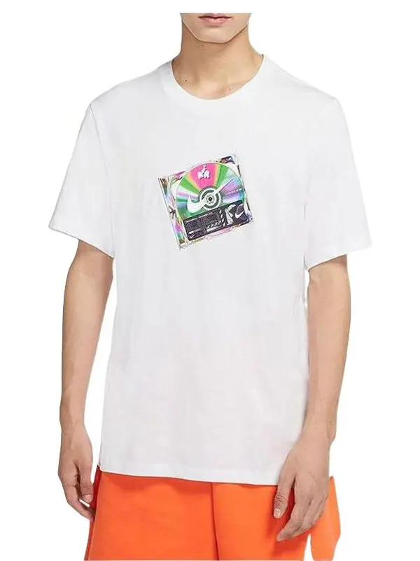 Nike Music Disc Alphabet Printing Casual Sports Short Sleeve White T-shirt - Multi-color