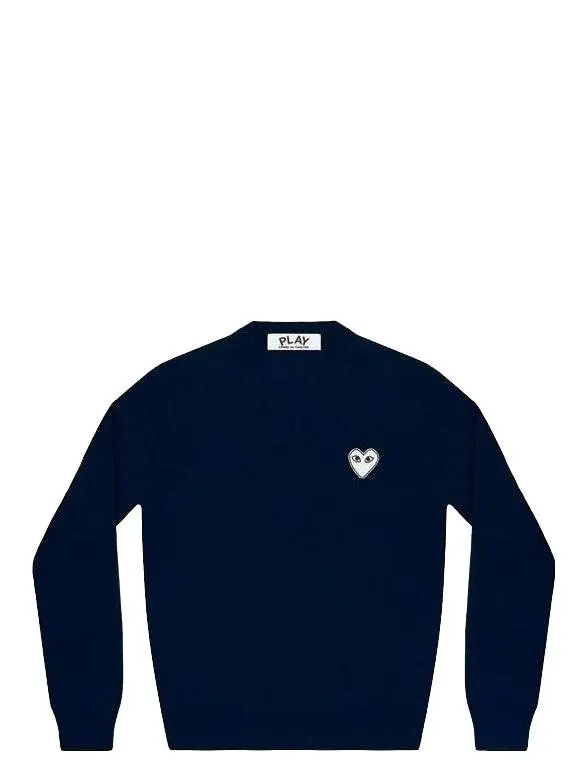 Play Comme Des Garcon V-neck Pullover With Emblem - Navy
