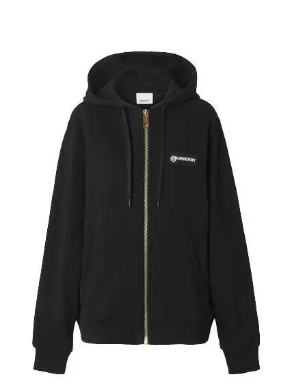 Burberry Classic Plaid Trim Full Zip Hoodie - Black