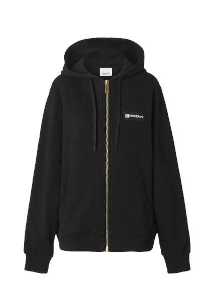 Burberry Classic Plaid Trim Full Zip Hoodie - Black