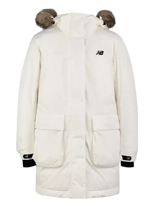 NEW BALANCE Down Parka Jacket With Fur Accents - White/brown