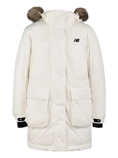 NEW BALANCE Down Parka Jacket With Fur Accents - White/brown