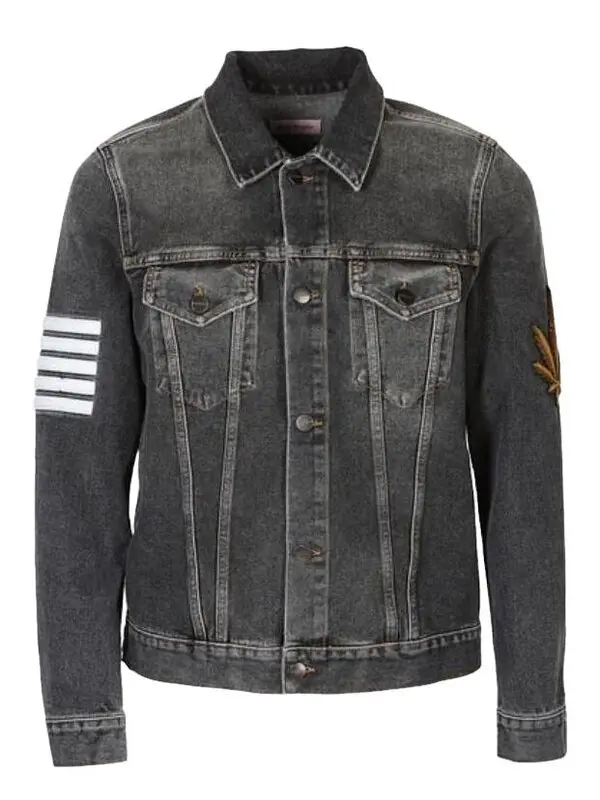 Palm Angels Palm Tree Print Washed Denim Jacket - Black Wash