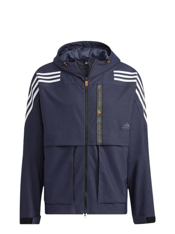 Adidas Hooded Sports Jacket With Striped Sleeves - Default Color
