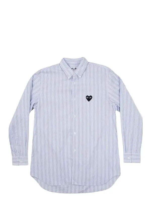 Play Comme Des Garcon Striped Button-up Shirt With Emblem - Blue