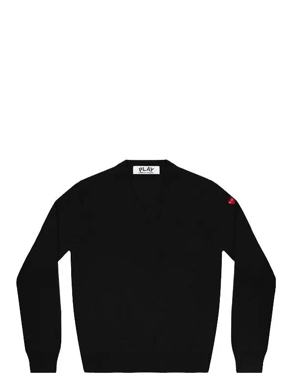 Play Comme Des Garcon Long Sleeve V-neck T-shirt With Emblem - Black